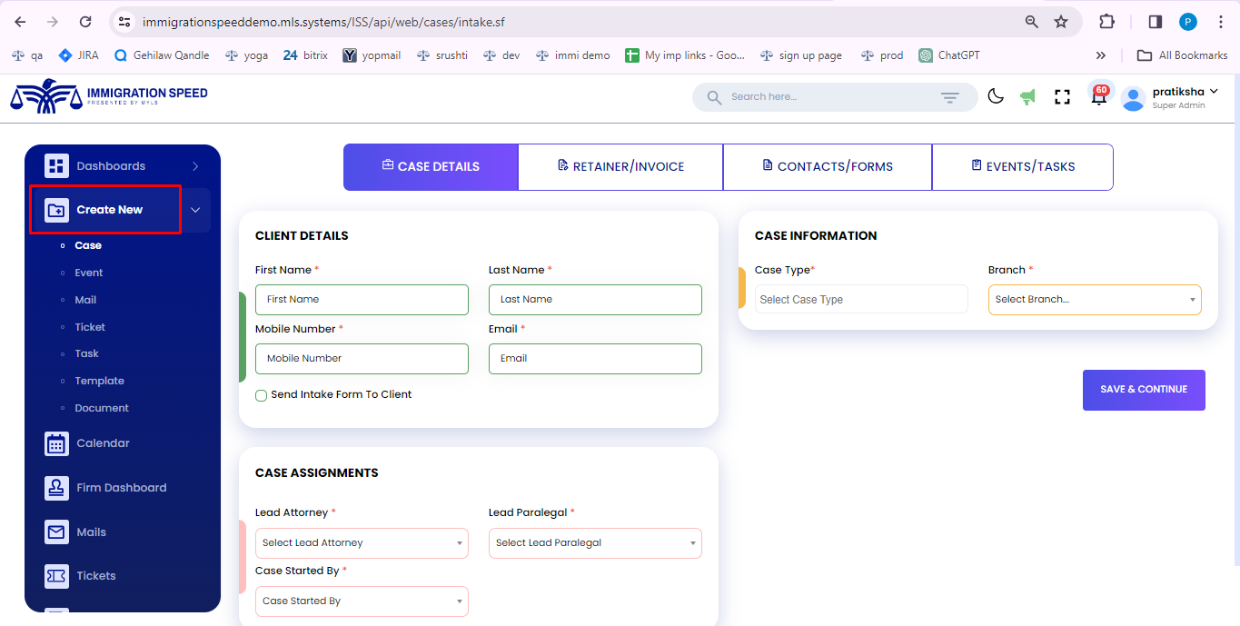 Create New Case - Help Site