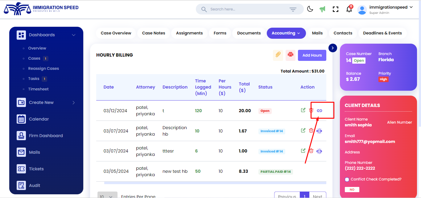 How to link the hourly billing entry to the invoice? - Help Site